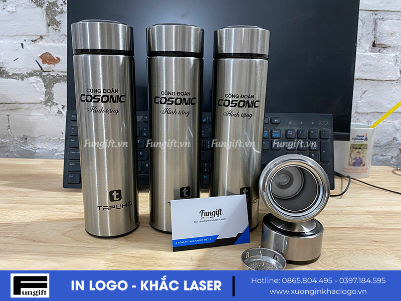 Bình nước inox 304 giữ nhiệt in logo Công Đoàn Cosonic giá rẻ