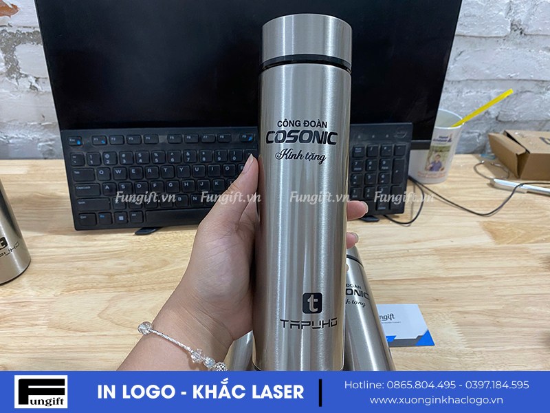 Bình nước inox 304 giữ nhiệt in logo Công Đoàn Cosonic giá rẻ