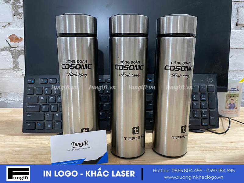 Bình nước inox 304 giữ nhiệt in logo Công Đoàn Cosonic giá rẻ